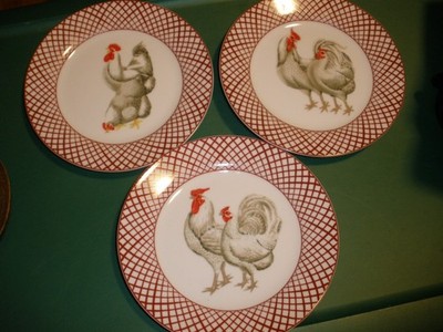 Lot of 3 Elite Decor 7.5" Plates Chicken Design Red & White EUC | eBay