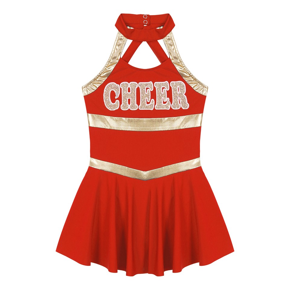 Kids Girls Cheerleading Outfit Back Zipper Cheer Leader Costume Party ...