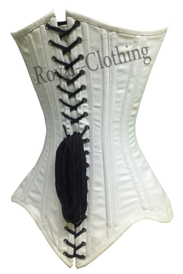 Heavy Duty Double Steel Boned Long Line Overbust waist Trainer Cotton ...