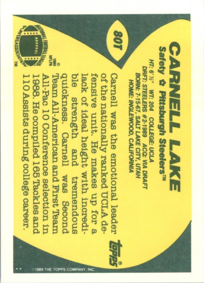 1989 Topps Traded NFL Carnell Lake #80T | eBay