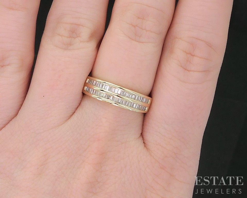 14k Yellow Gold Natural .25ctw Diamond Ladies Two Row Band Ring 4.2g ...