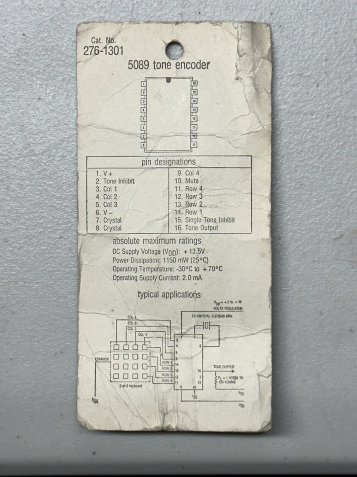 Archer Electronic Parts 276-1301 5089 DTMF TONE ENCODER | eBay