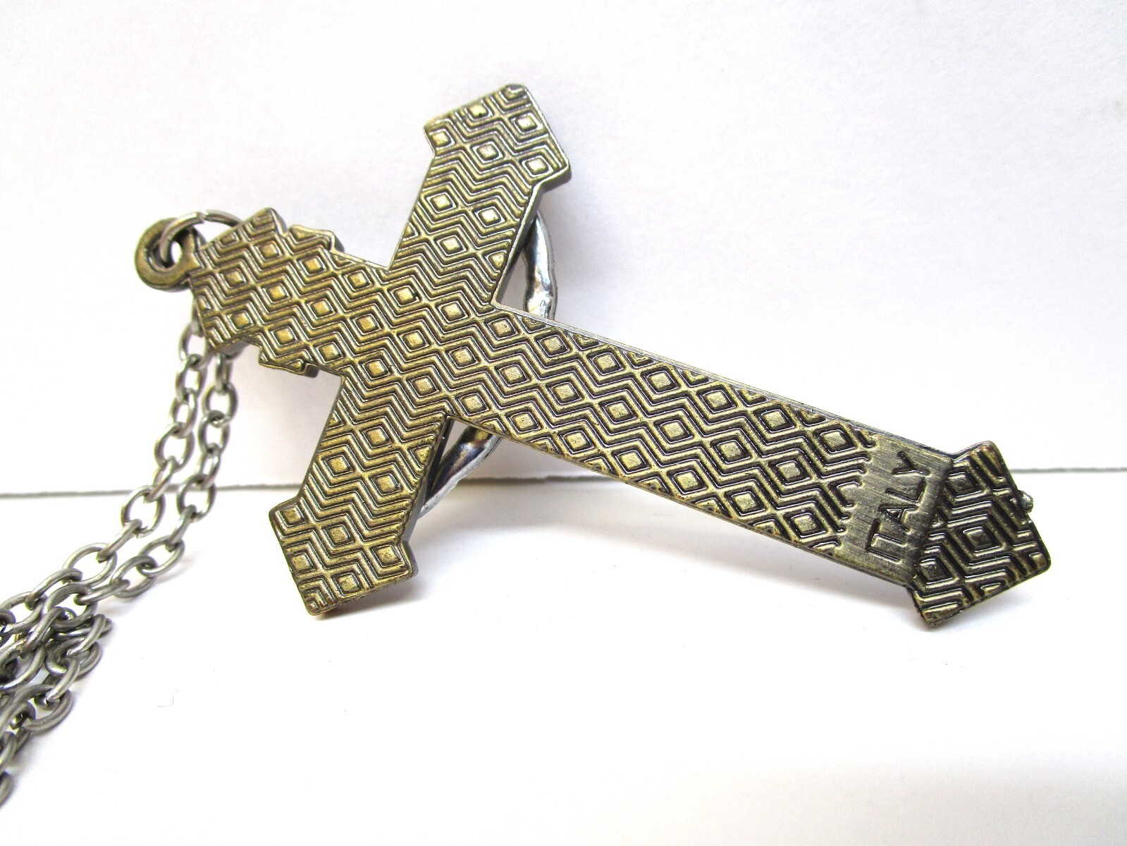 Vintage Italy INRI Crucifix Cross 80mm x 48mm 2tone Pendant Necklace 30 ...