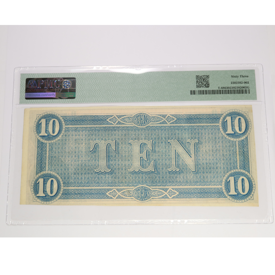 1864 PMG 63 CSA Confederate States of America $10 Ten Dollar Note T-68 ...