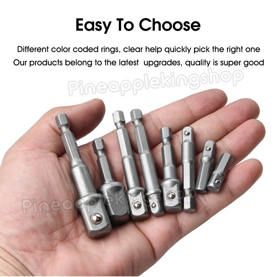 Drill Socket Adaptor Set Impact Nut Driver Hex Extension Bit 1/4" 3/8 ...