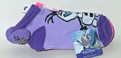 Disney Frozen Girls No Show Socks SZ 6-8 3-Pk Elsa Anna Olaf Purple ...