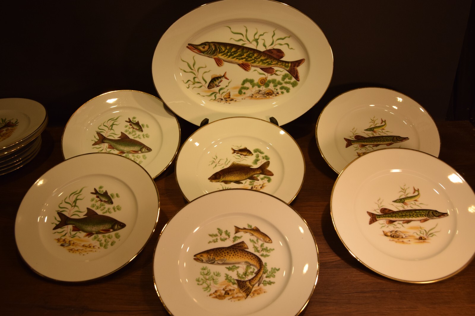 Bavaria Fish Porcelain 8 10" Plates 5 8" small plates 1 x 15" Serving ...
