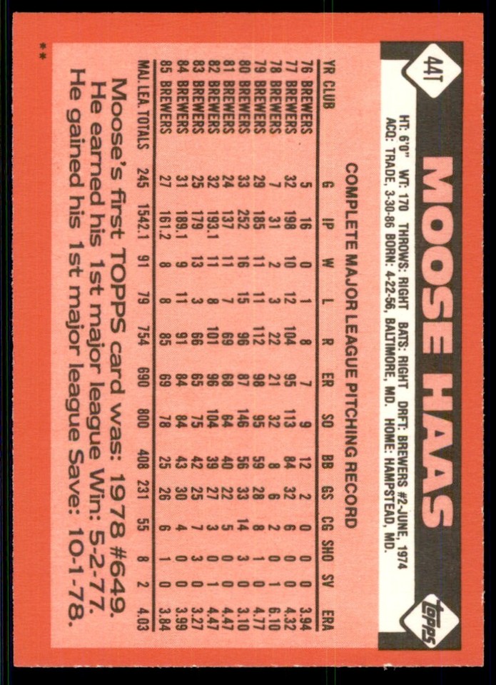 1986 Topps Traded. Moose Haas Baseball Cards #44T | eBay