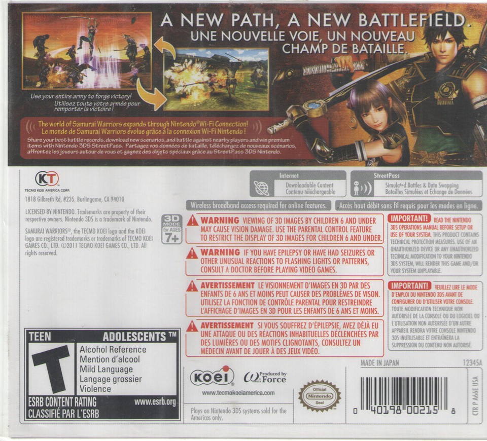 Samurai Warriors Chronicles for Nintendo 3DS™ | eBay