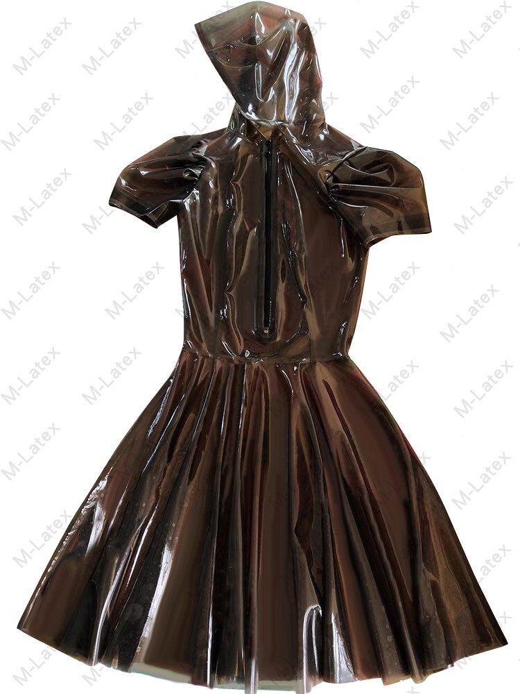 1028 Latex Rubber Gummi Hat Dress One-piece Cape flare skirts ...