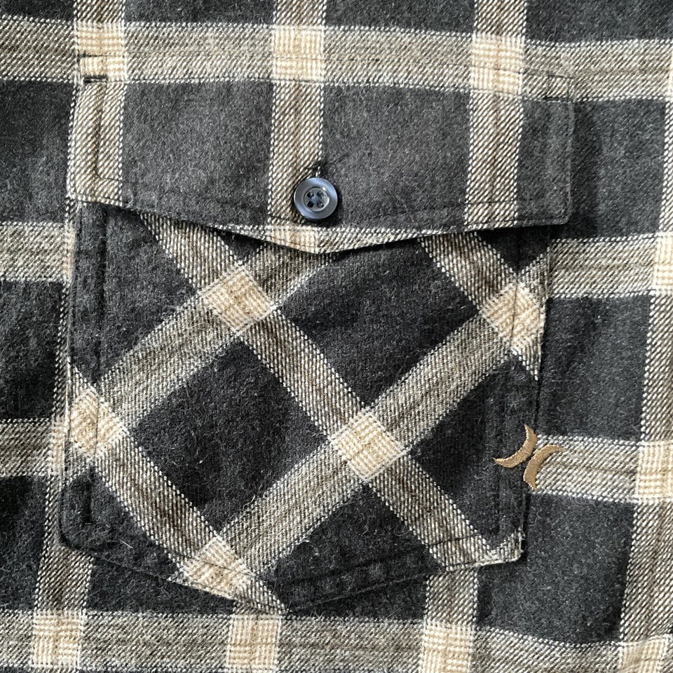 Hurley Long Sleeve Flannel Shirt Sz L Black Cream Plaid | eBay