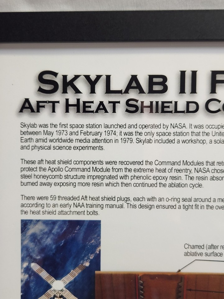 EXTREMELY RARE 1973 Skylab II Flown AFT Heat Shield Components with COA ...