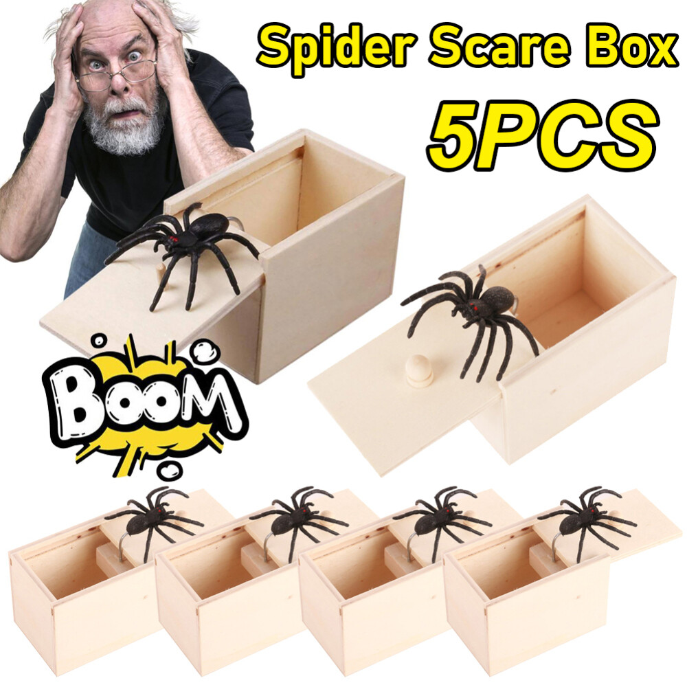 1-5PCS Spider in a Box Prank-Wooden Scare Box Toy-Trick Scary Halloween ...