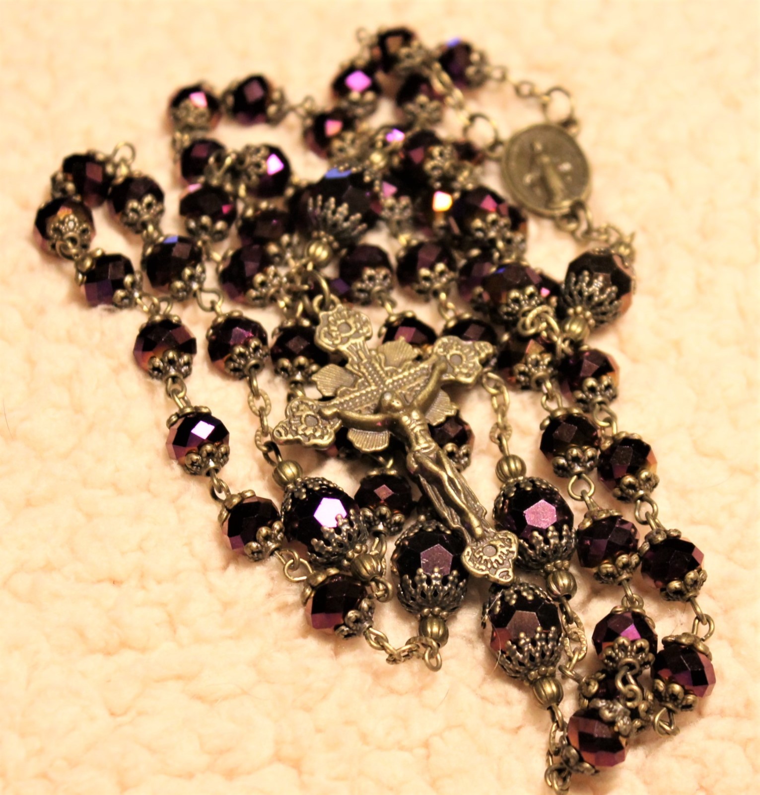 PURPLE RAY AUSTRIAN GLASS CRYSTAL ANTIQUE BRONZE ROSARY, ROSARIO ...