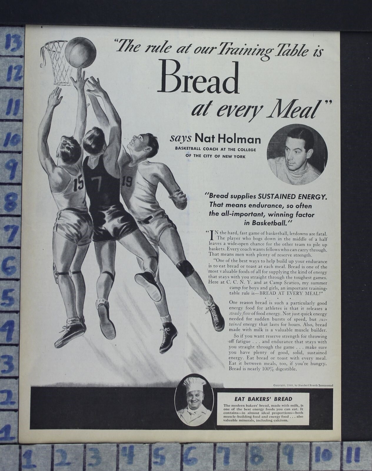 1940 NAT HOLMAN BASKETBALL BREAD FOOD COLLEGE SPORT GAME VINTAGE AD ...