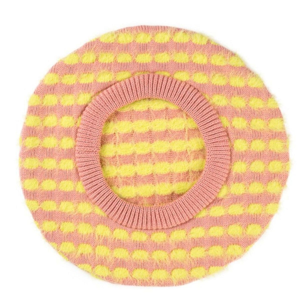 Verloop Faux Fur Bubble Dot Knit Beret Hat Lime & Coral Colors OS | eBay