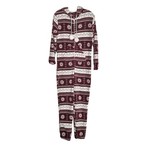 Boohoo Fleece Burgundy Fair Isle One Piece Pajamas Size 4 Winter ...