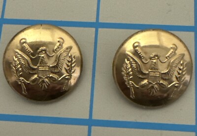 2 Gold tone Eagle Crest Vintage Antique Military Buttons Shiny | eBay