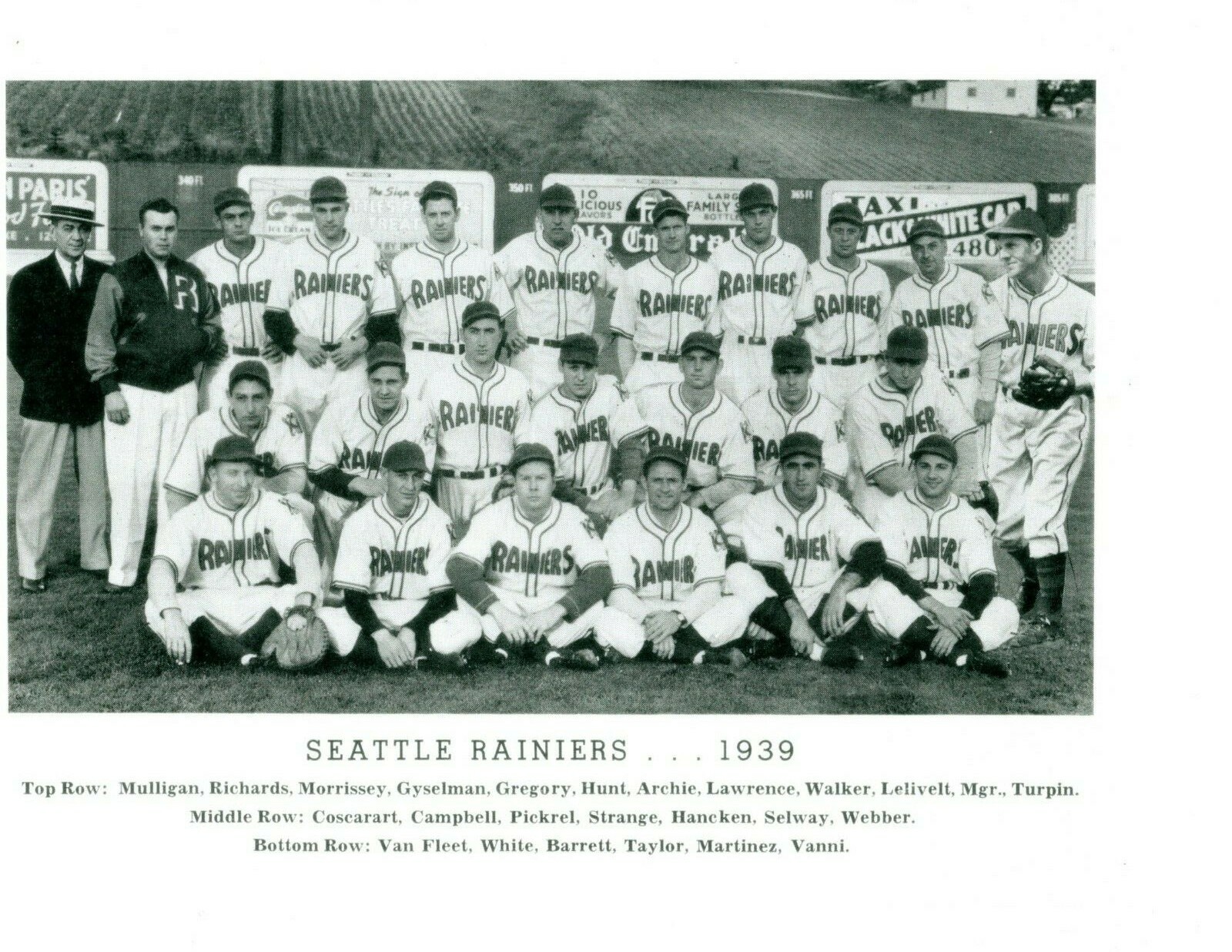 1939 SEATTLE RAINIERS 8x10 TEAM PHOTO BASEBALL WASHINGTON VANNI | eBay
