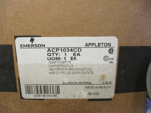 APPLETON 100 AMP 3W 4P PLUG ACP1034CD NEW IN BOX MATES WITH ADR1034 | eBay