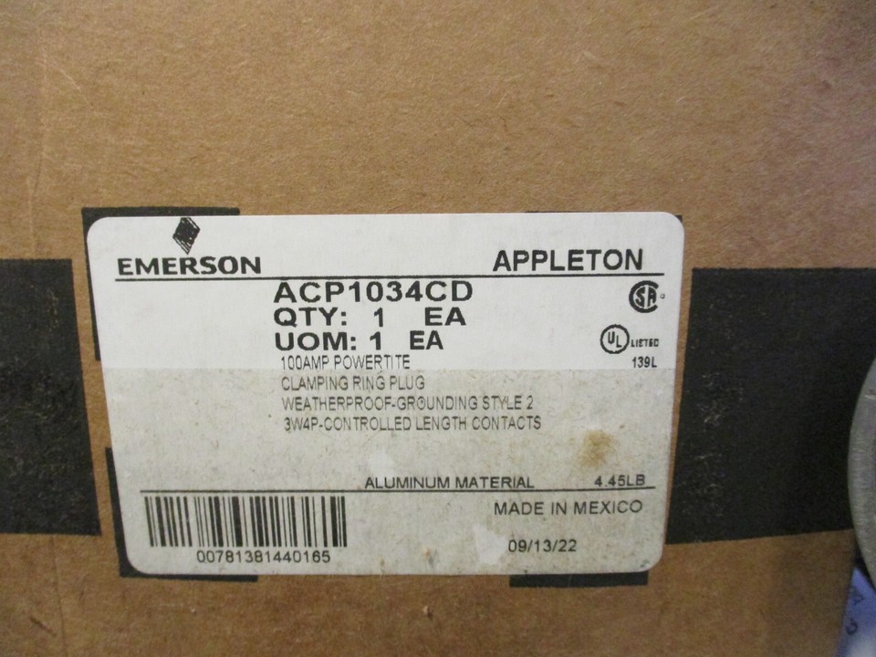 APPLETON 100 AMP 3W 4P PLUG ACP1034CD NEW IN BOX MATES WITH ADR1034 | eBay
