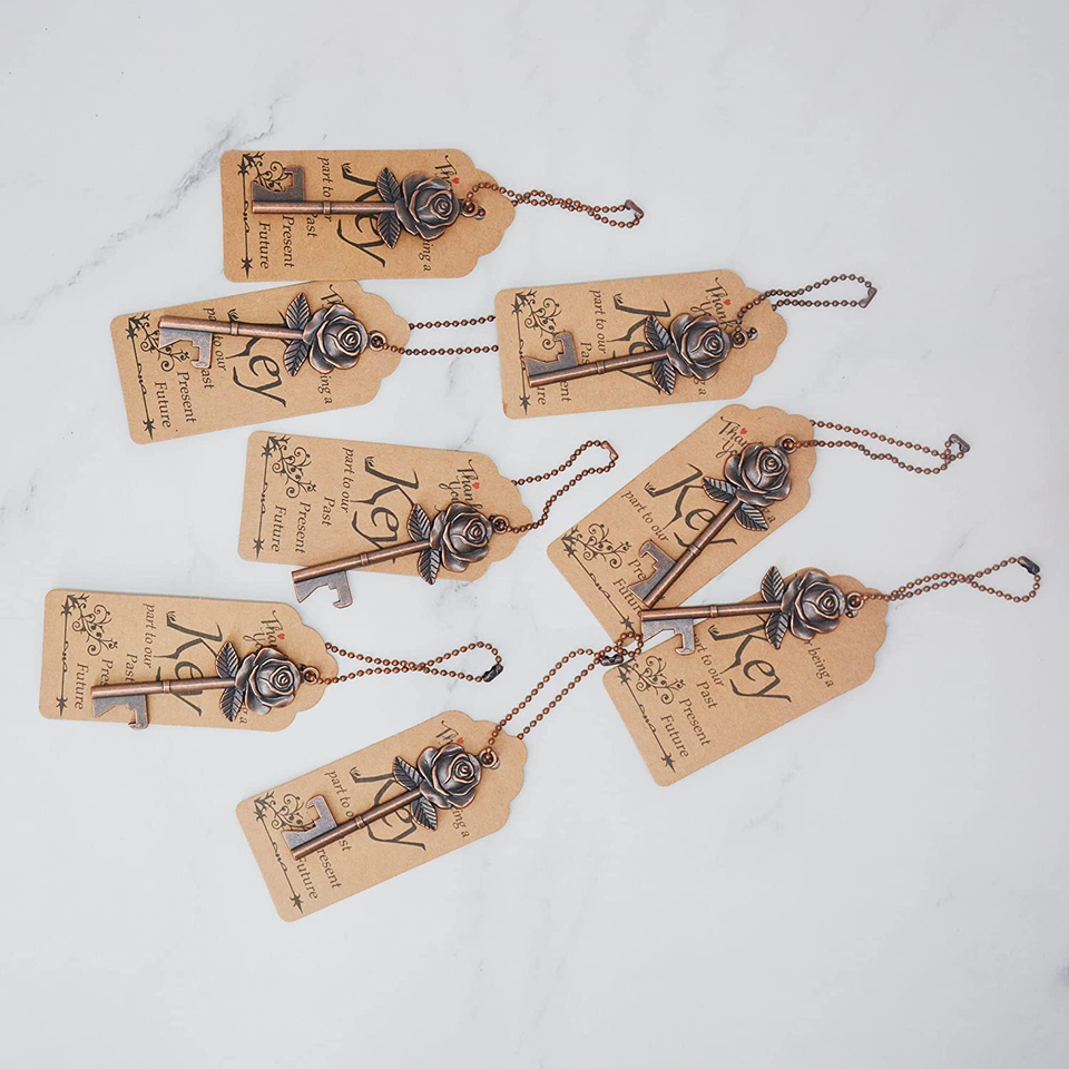 100 Sets Rose Flower Shaped Keys Wedding Favors for Guest Bulk Skeleton ...
