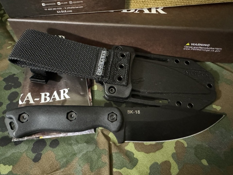 KA-BAR BK18 BECKER HARPOON POINT Fixed Blade Knife 1095 (BLACK) Celcon ...