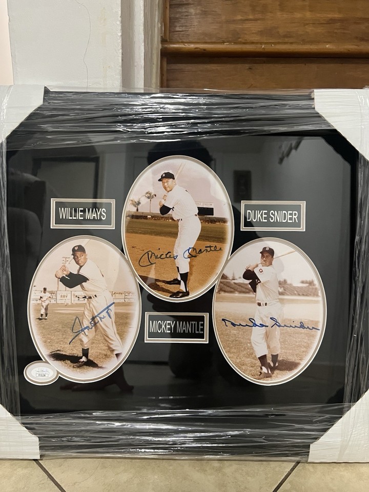 Willie Mays, Mickey Mantle, Duke Snider Autograph Frame. JSA ...