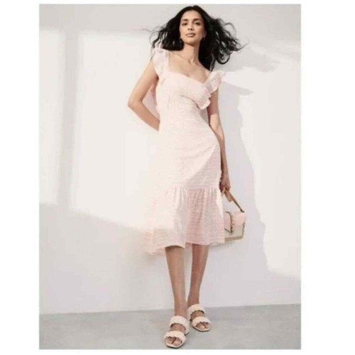 BCBG Paris Ruffle Strap Dress Blush Pink White Polka Dots Womens Size ...