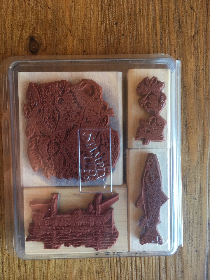 Stampin Up Angler Wood Stamp Set Fishing , lake , man, boat , tackle ...