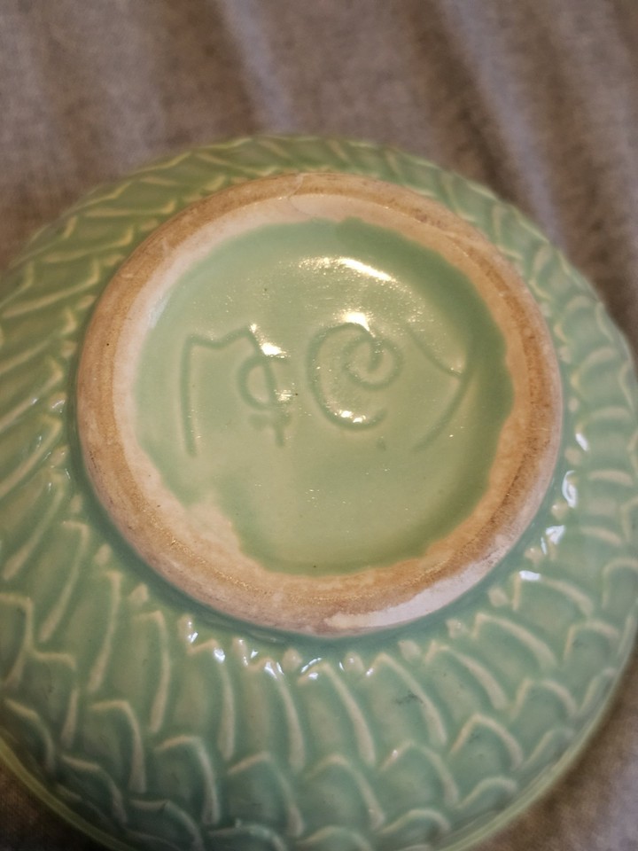 VINTAGE McCOY 6 INCH WIDE FISH SCALE PATTERN GREEN COLOR MIXING BOWL | eBay