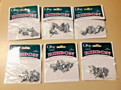 Offray Boutique Accessories Silver METALLIC Ribbon Flowers Craft Roses ...