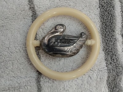Vintage Silver Plated Duck Baby Rattle Teething Ring Milky White ...