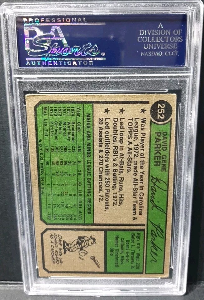 PSA 1974 Topps Dave Parker Rookie SIGNED AUTOGRAPHED Auto RARE Cobra ...