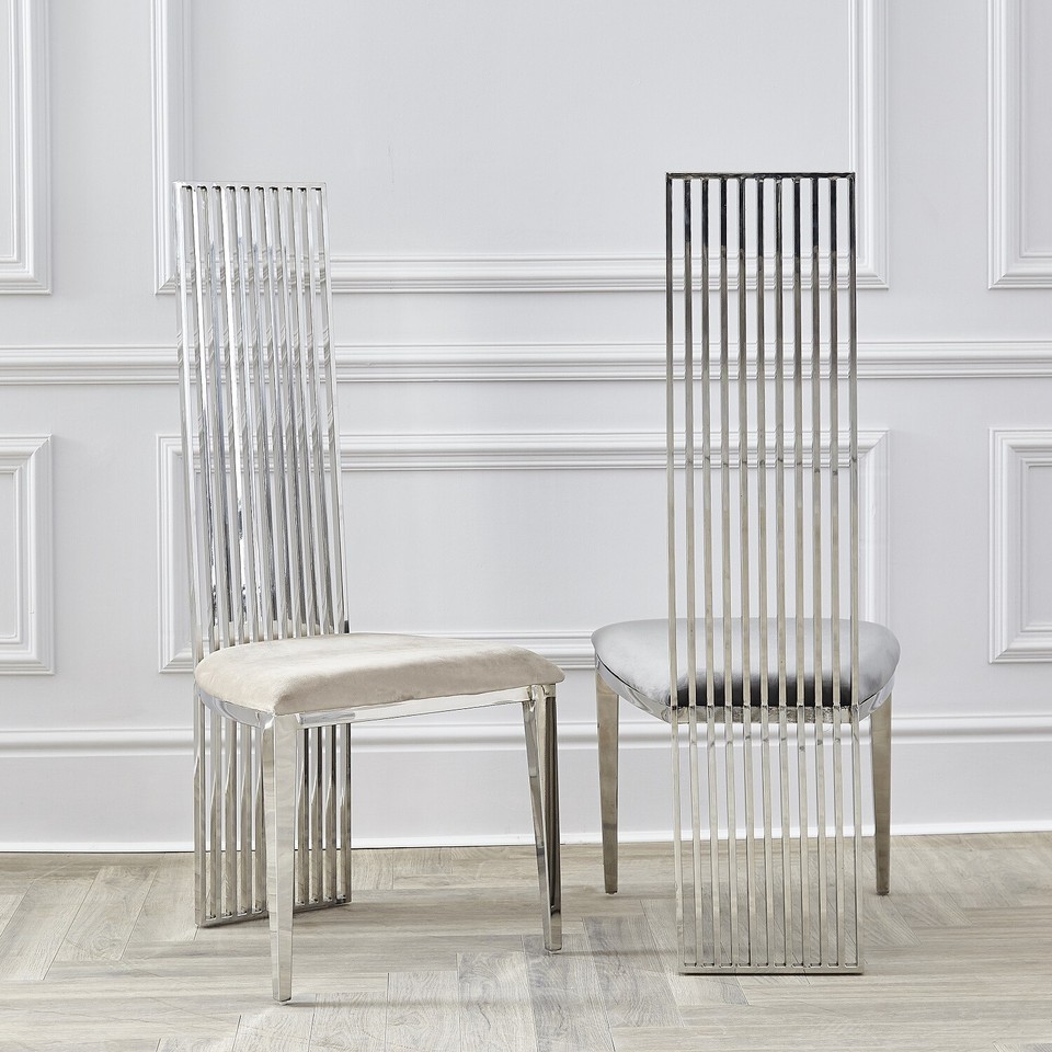 Luxury Upholster Chrome Back Dining /Kitchen Chairs Cream Oyster Velvet ...