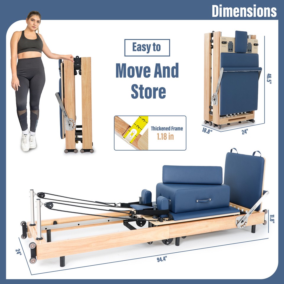 NAIZEA Foldable Pilates Reformer Oak Wooden Home Pilates Equipment ...