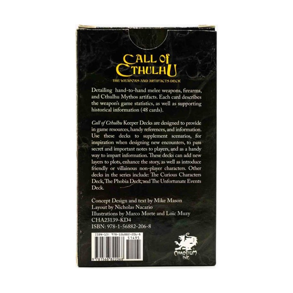 Chaosium Lovecraft RP Call of Cthulhu Keeper Deck - Weapons and Art Bag ...