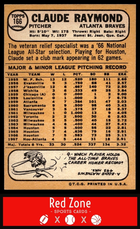 1968 Topps - #166 Claude Raymond EX | eBay