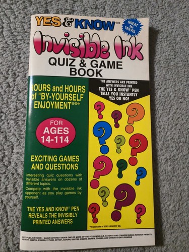 Yes & Know Invisible Ink Book Ages 10-110 Lee's Publications Made In ...