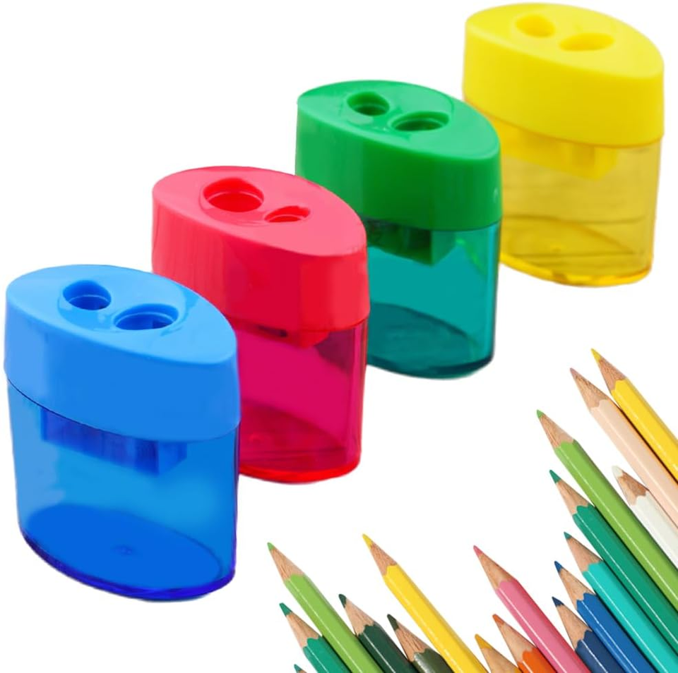4 Pcs Pencil Sharpeners with Lid, Dual Holes Compact Colored Handheld ...