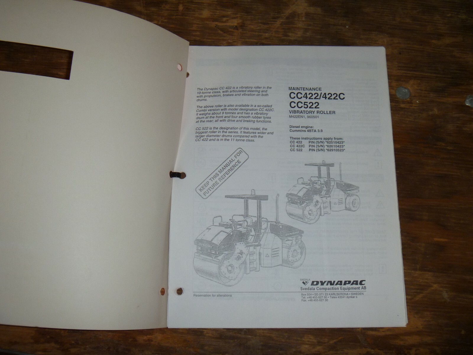 Dynapac CC422 CC442C CC522 Vibratory Roller Shop Service Maintenance ...