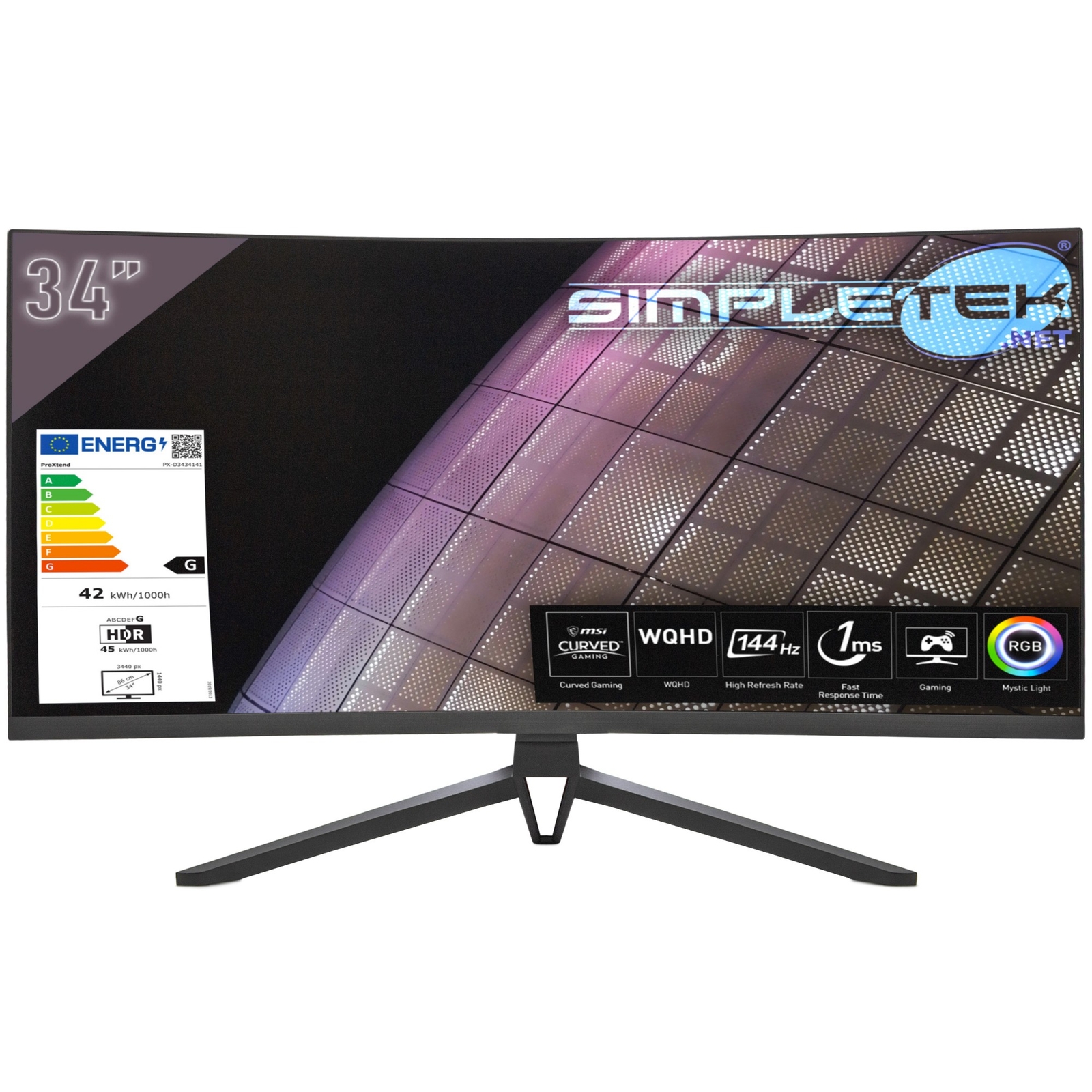MONITOR CURVO 34” 2K 144HZ 1MS QHD 3440X1440 SCHERMO DISPLAY LCD GAMING ...