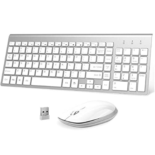 Silver Wireless Keyboard And Mouse Combo Set 2.4G For Mac Pc Full Size ...