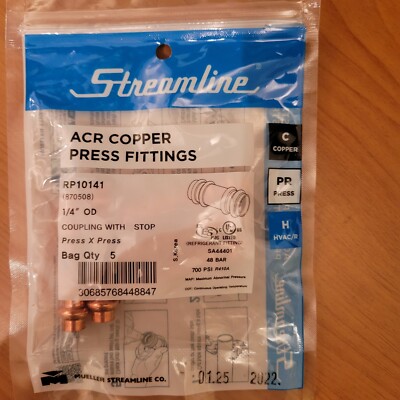 Streamline ACR Copper Press Fittings 1/4" - 5 Pcs per pack - New | eBay