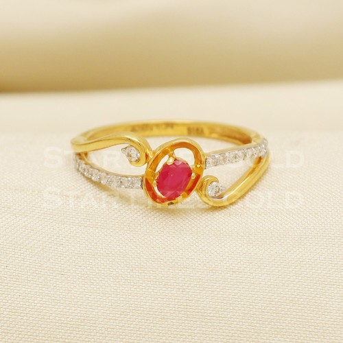 22k Yellow Gold monzonite Ruby Handmade Ring Hallmark Wedding Ring Size ...