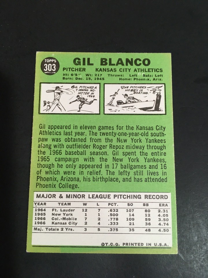 1967 TOPPS GIL BLANCO, #303, NM (Free Shipping On Any 3!) | eBay