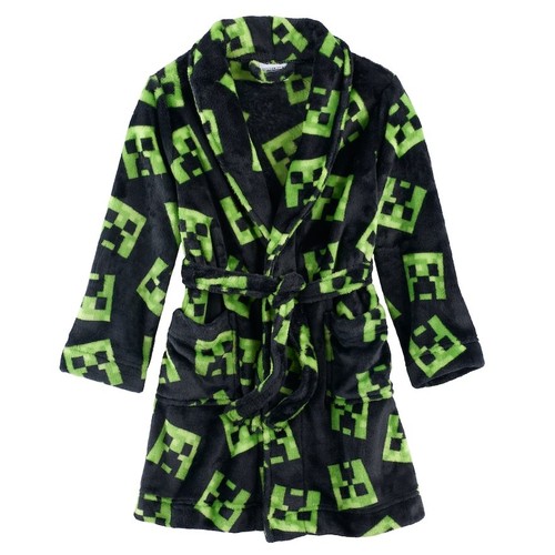 NWT Minecraft Creeper Fleece Robe One Piece Boy Pajamas Boy's Girl's Sz ...
