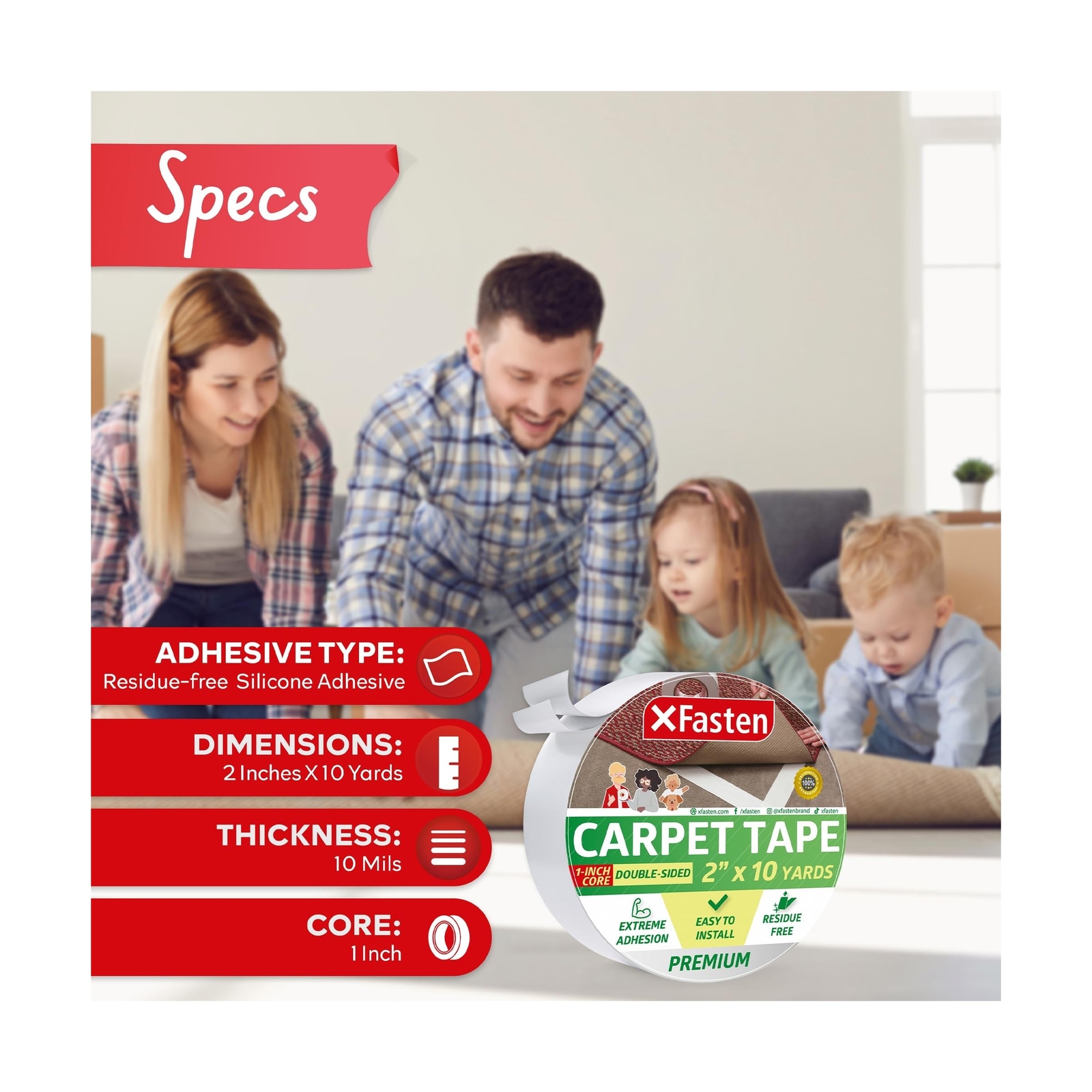 XFasten Double Sided Carpet Tape - 2” x 10 yds, 1” Core Residue-Free | eBay