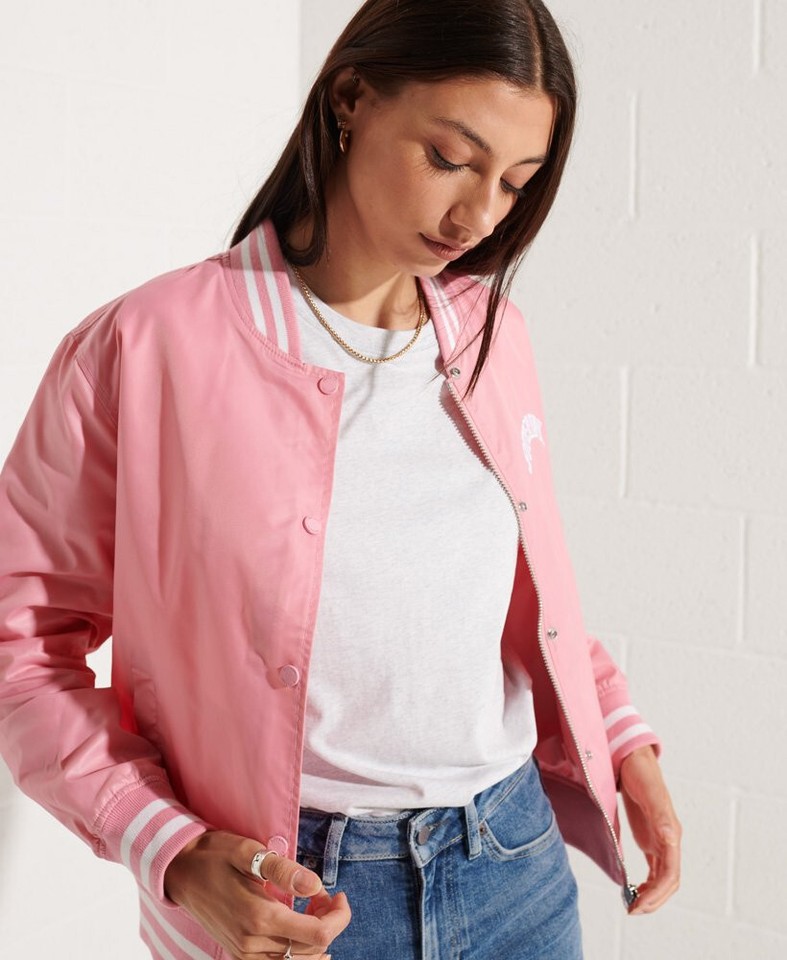SUPERDRY Montauk Blush Pink Classic Ringer Satin Varsity Baseball ...