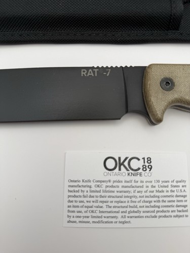 Ontario Knife Company OKC RAT-7 Fixed Blade Knife 1095HC Micarta Handle ...